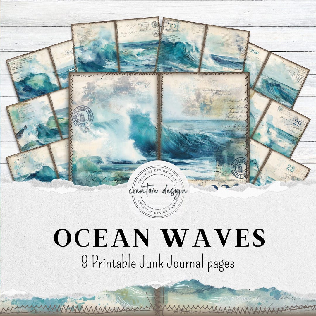 Coastal Summer Digital Scrapbook Kit – Ocean Waves Junk Journal Pages ...