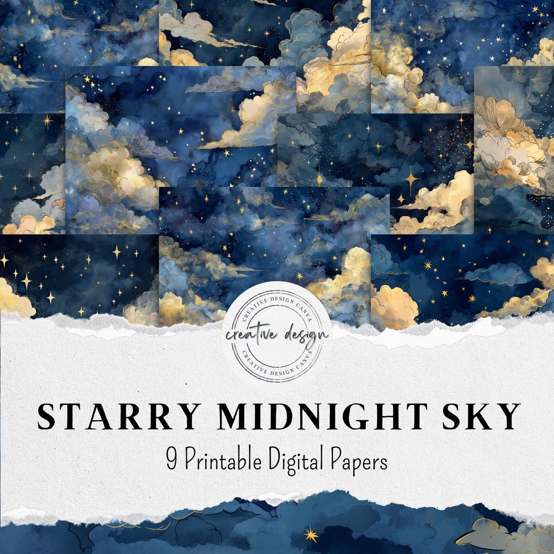 Starry Night Sky Digital Papers – Galaxy Moodboard Pack With Ink Wash ...