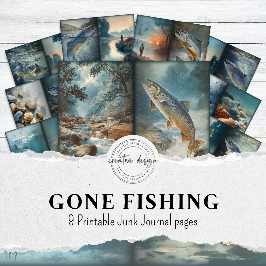 Fishing Junk Journal Kit, Trout, Rivers & Nature Scenes, Printable ...