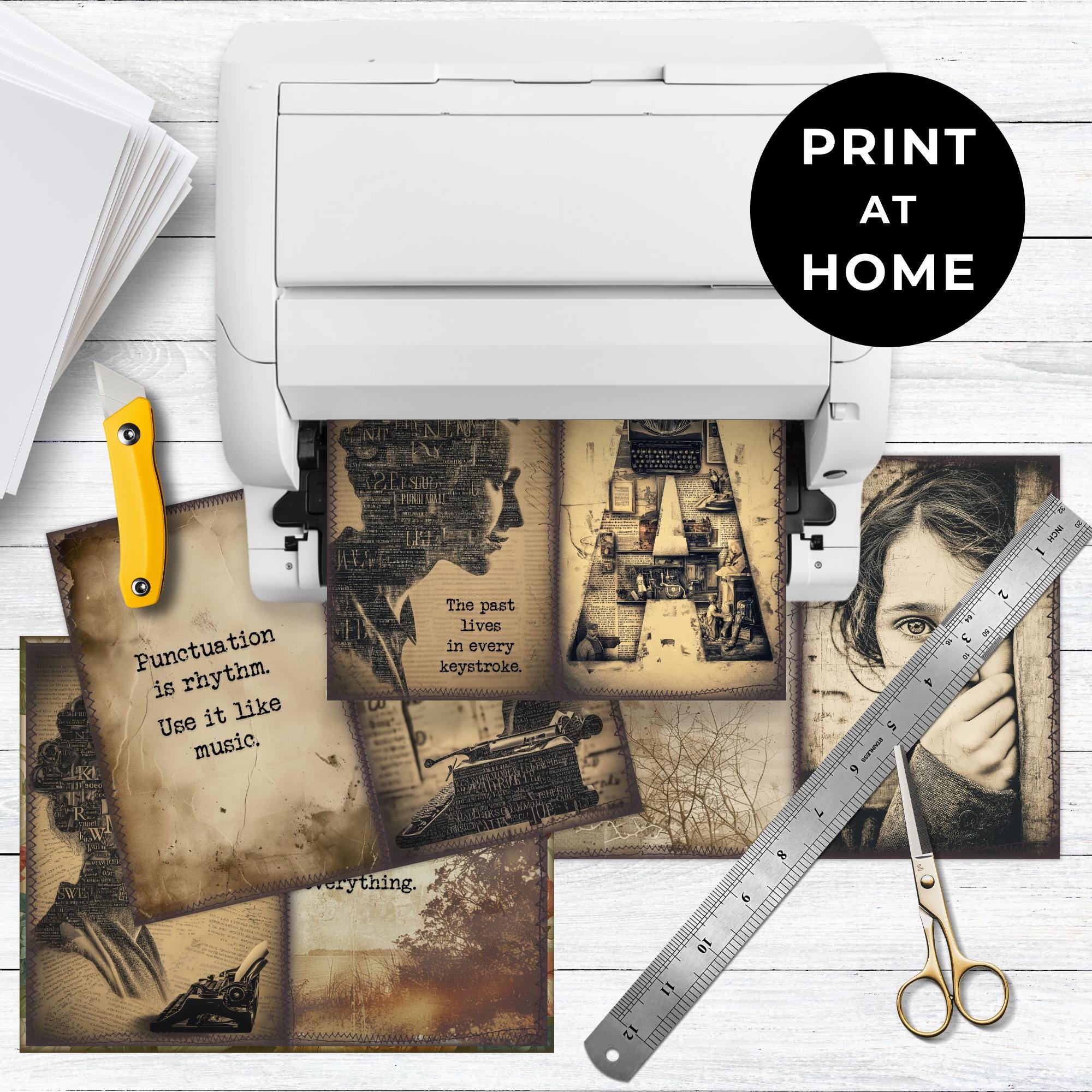 Junk Journal Ephemera Typewriter Quotes – Sepia Vintage Literary Kit ...
