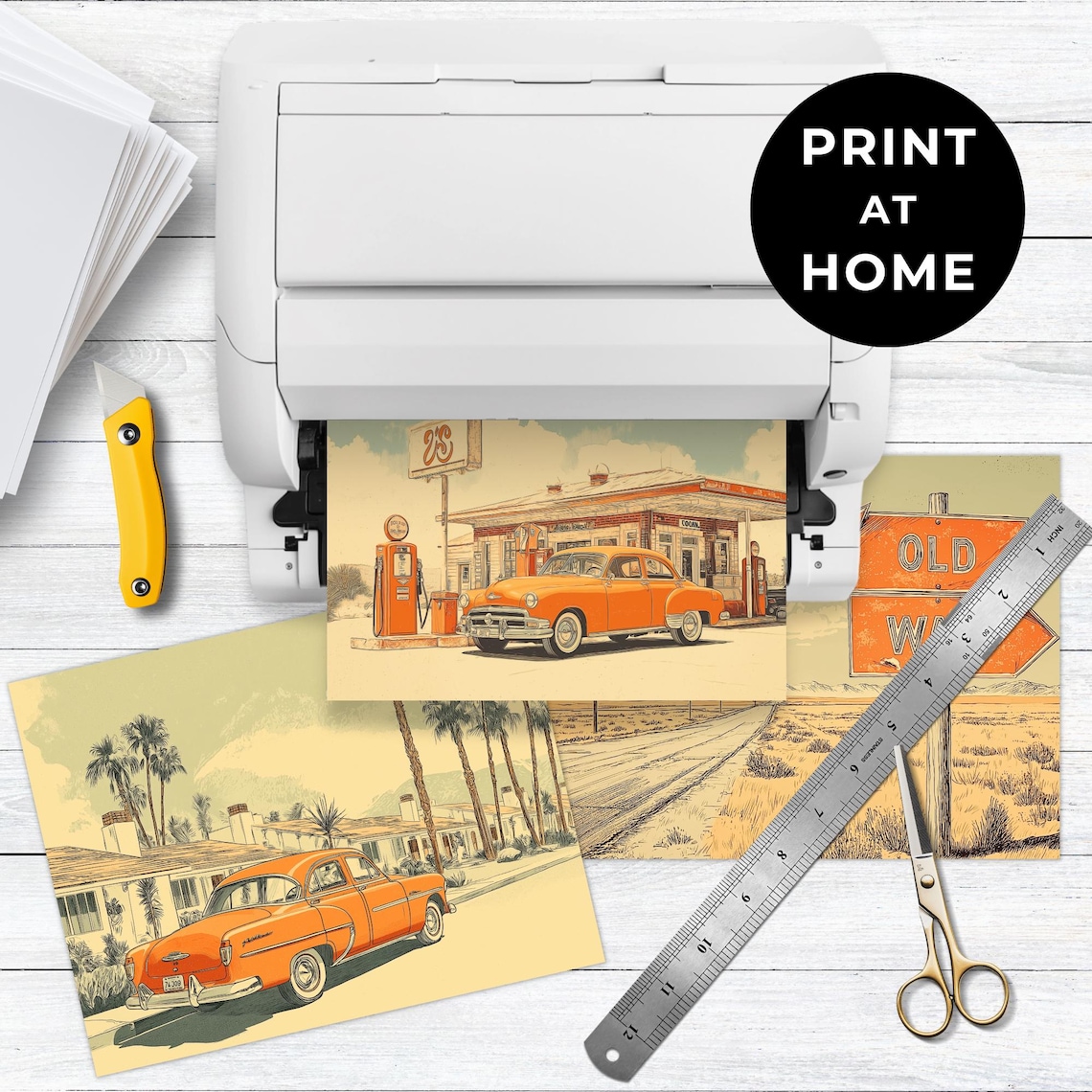Travel Junk Journal Kit, Road Trip Digital Papers, Retro Car Scenic ...