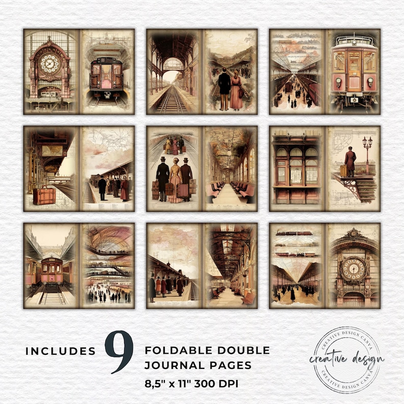 Travel Junk Journal Kit, Printable Ephemera, Vintage Tags, Train ...