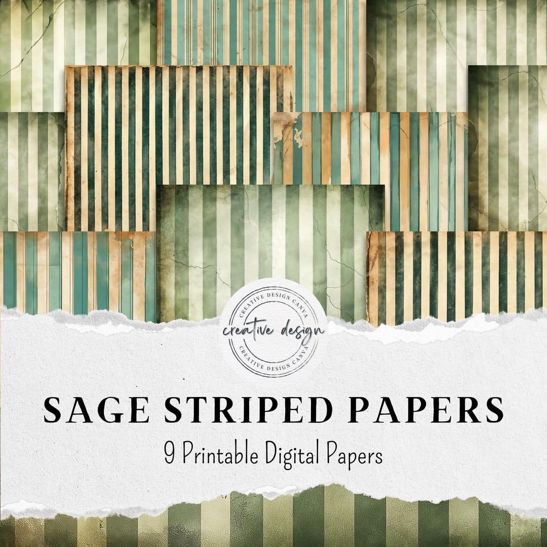 Sage Green Stripe Digital Paper, Grungy Vintage Backgrounds for Junk ...