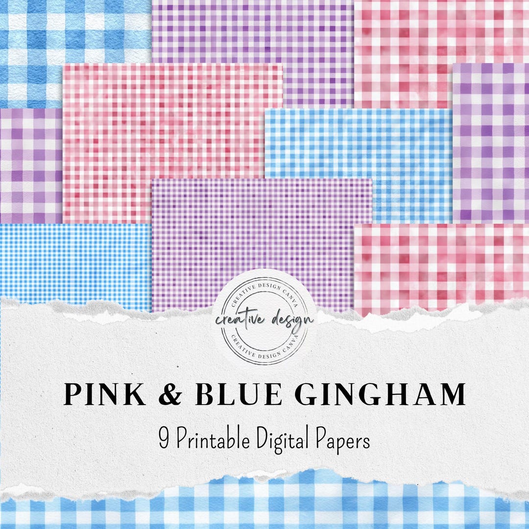 Basic Essential Journal Pages, Pink, Purple and Blue Gingham Papers ...