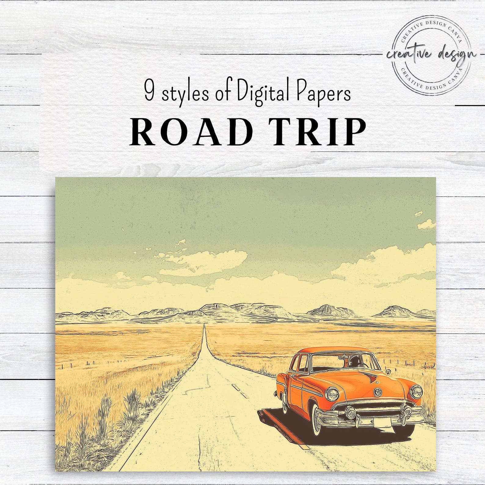 Travel Junk Journal Kit, Road Trip Digital Papers, Retro Car Scenic ...