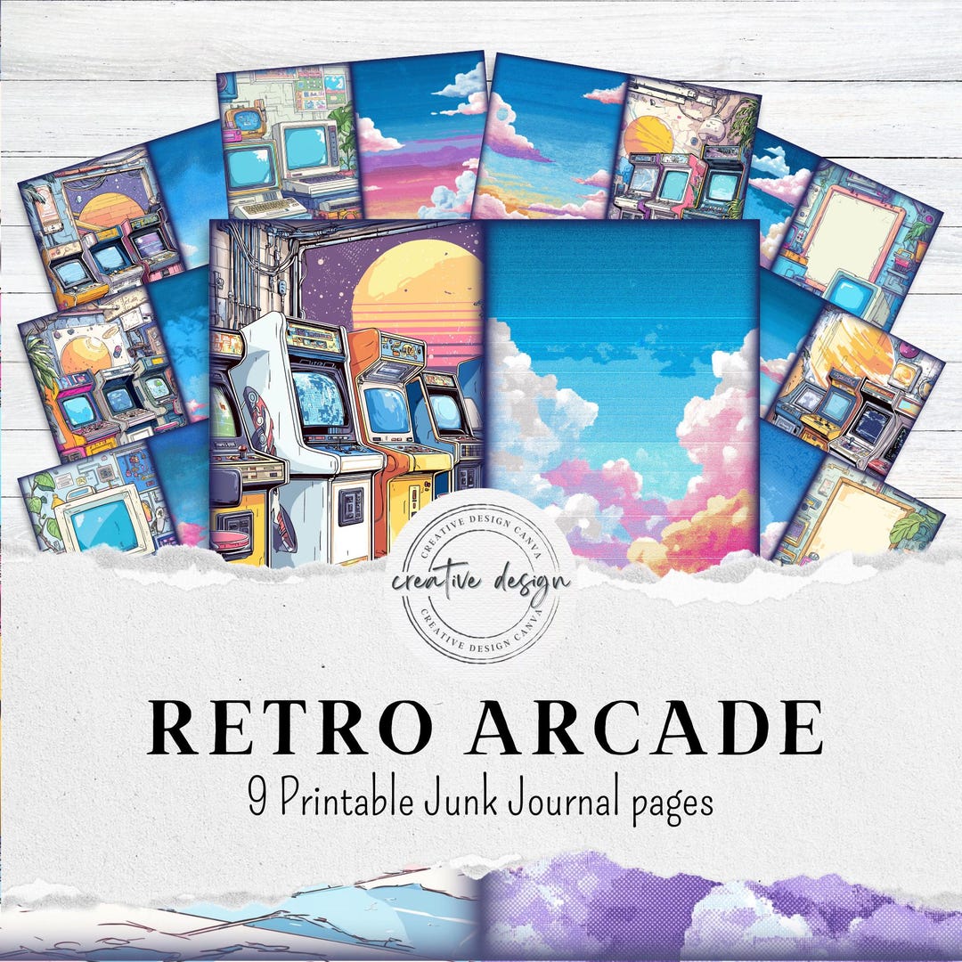 Junk Journal Kit Digital Games, Retro Arcade Printable Pages, Vaporwave ...