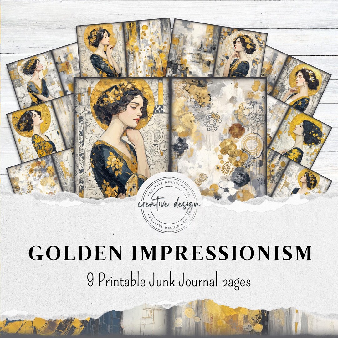 Art Nouveau Junk Journal Kit, Golden Impressionist Printable Pages ...