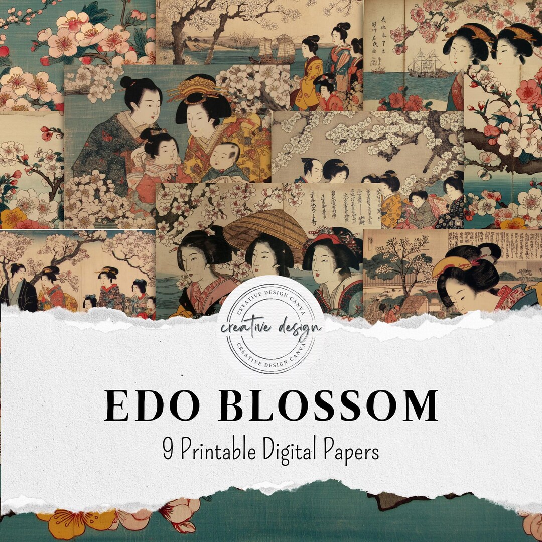 Cherry Blossom Digital Papers Printable | Vintage Japanese Ephemera Edo ...