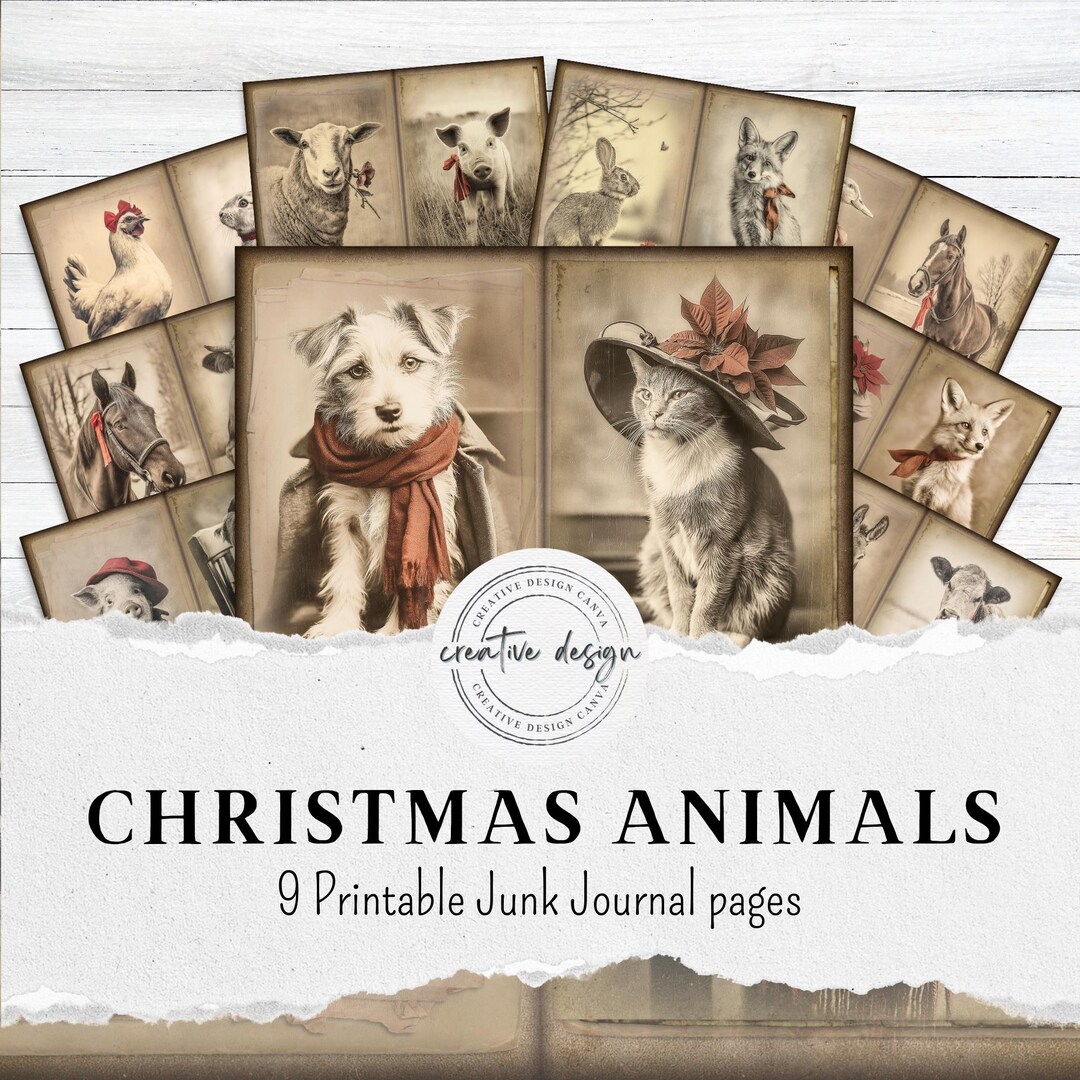 Advent Christmas Junk Journaling Kit – Printable Vintage Animal Pages ...