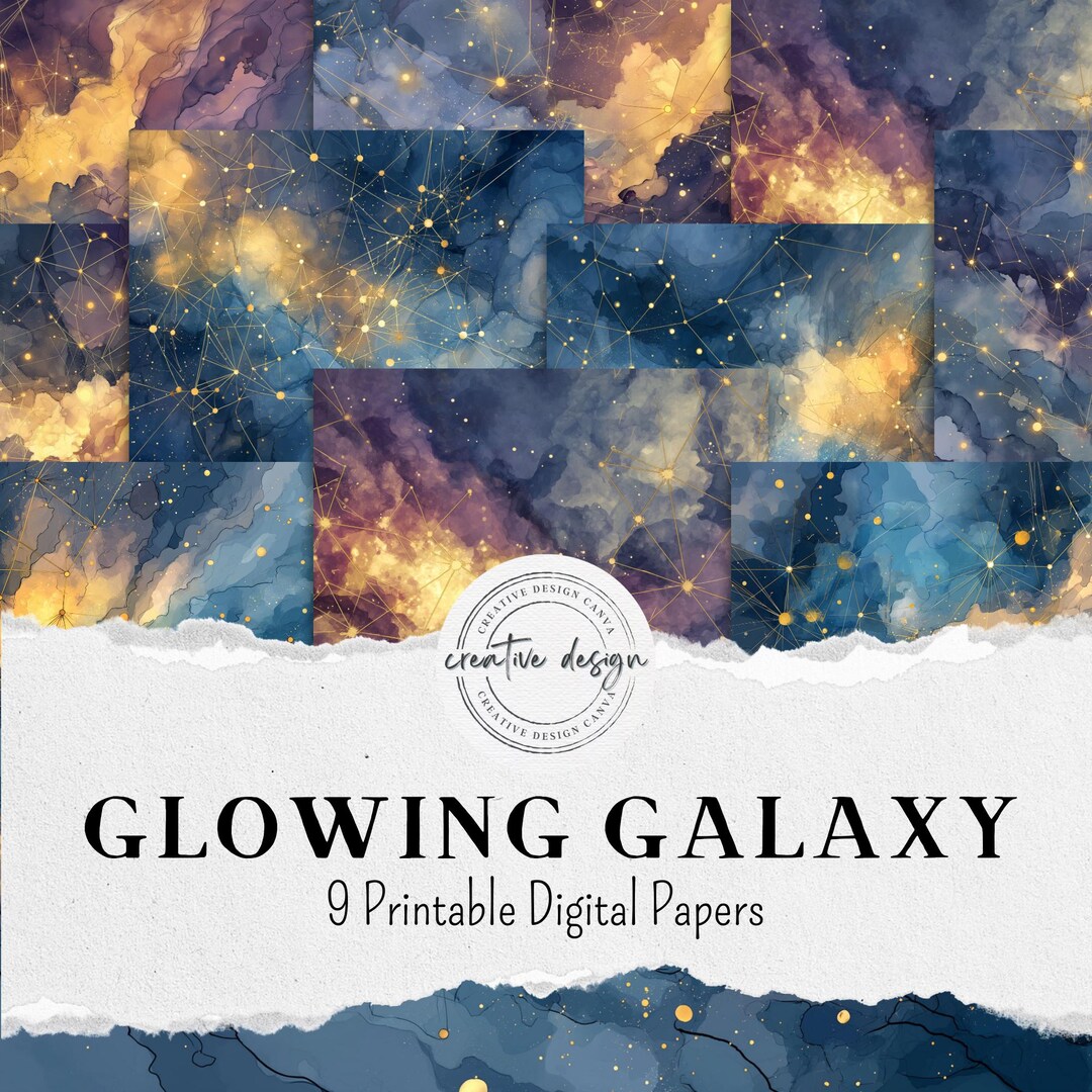 Starry Night Sky Digital Papers – Glowing Galaxy Celestial Junk Journal ...