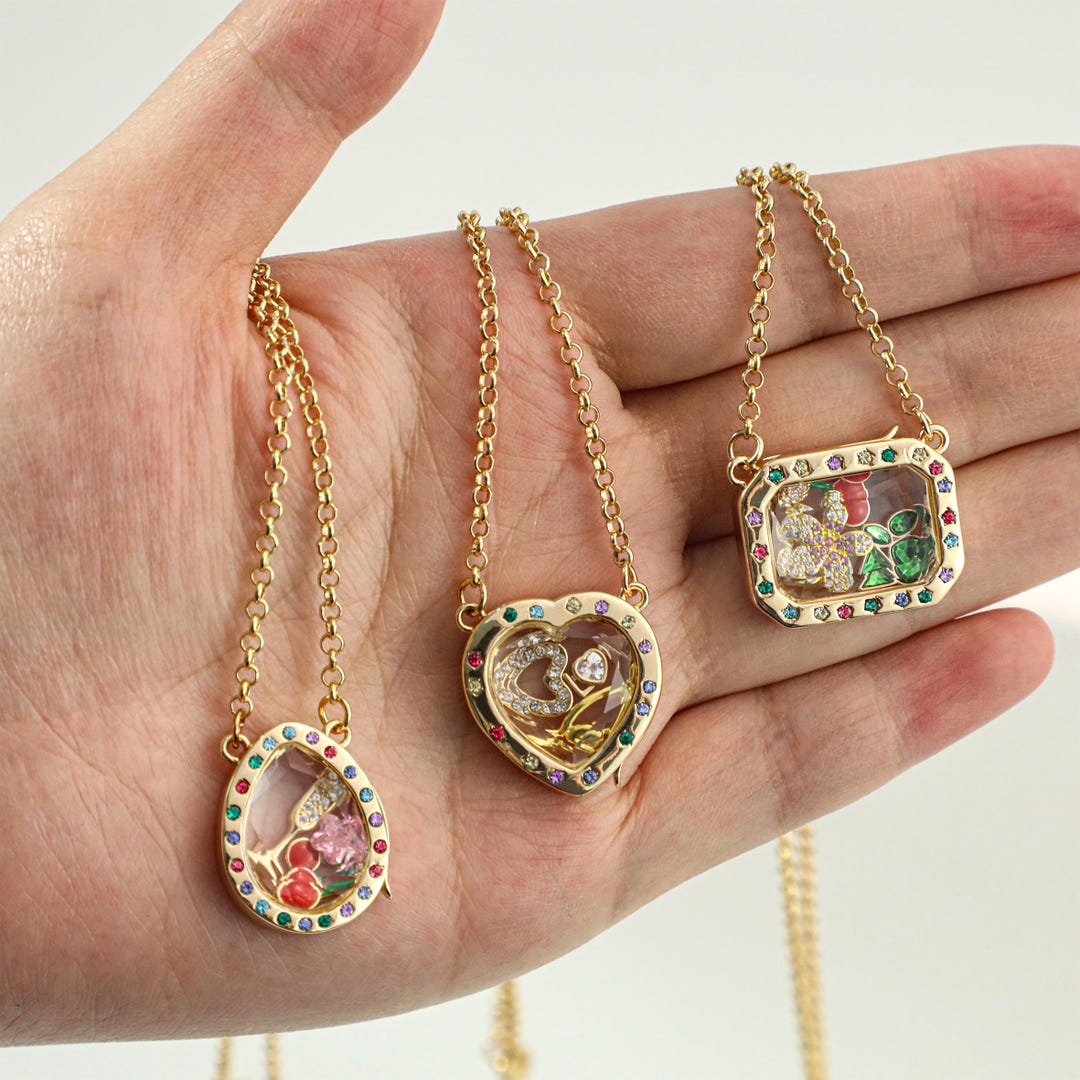 Clear Glass Floating Locket,diy Accessories Memory Box,gold Vintage ...