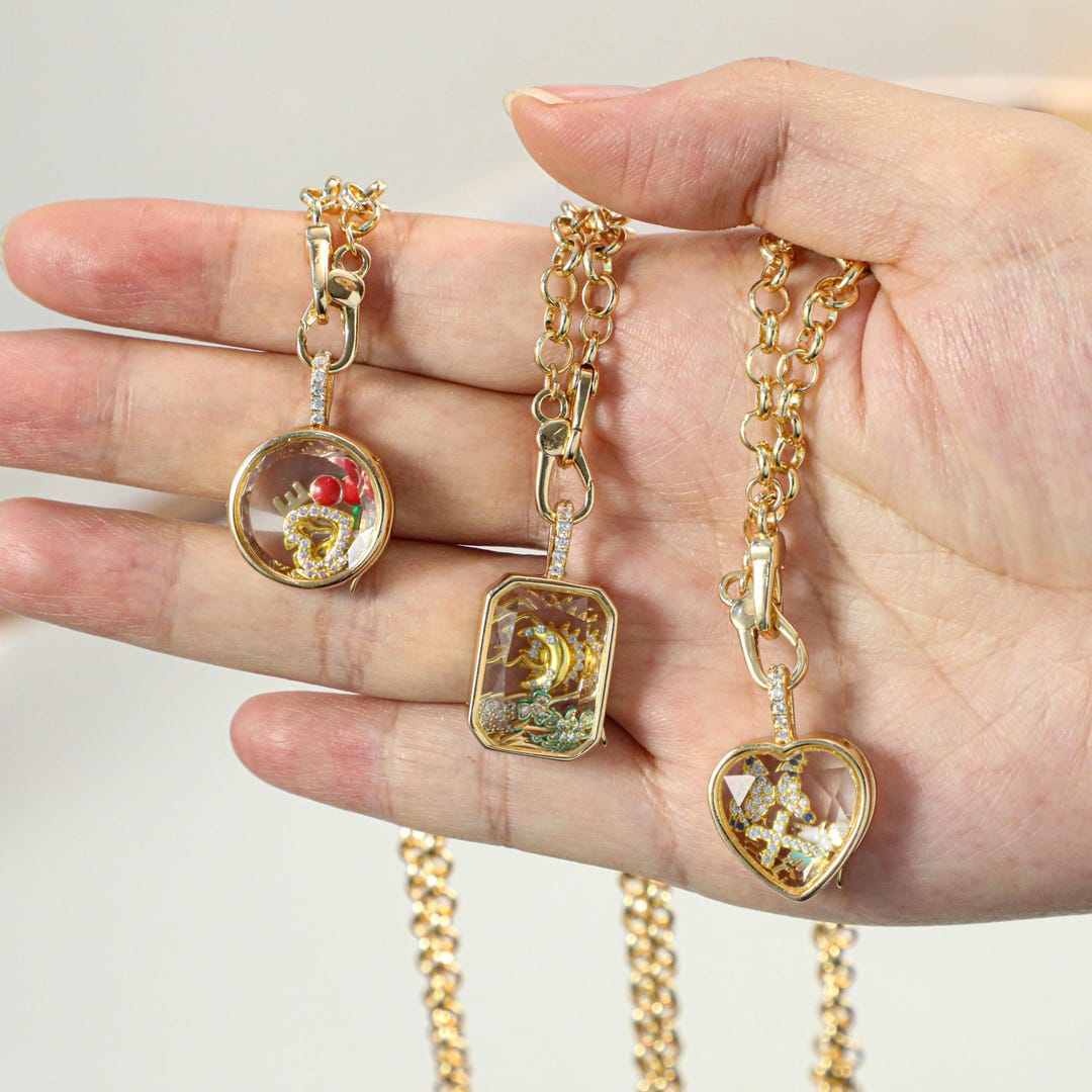Clear Glass Floating Locket,diy Accessories Memory Box,gold Vintage ...