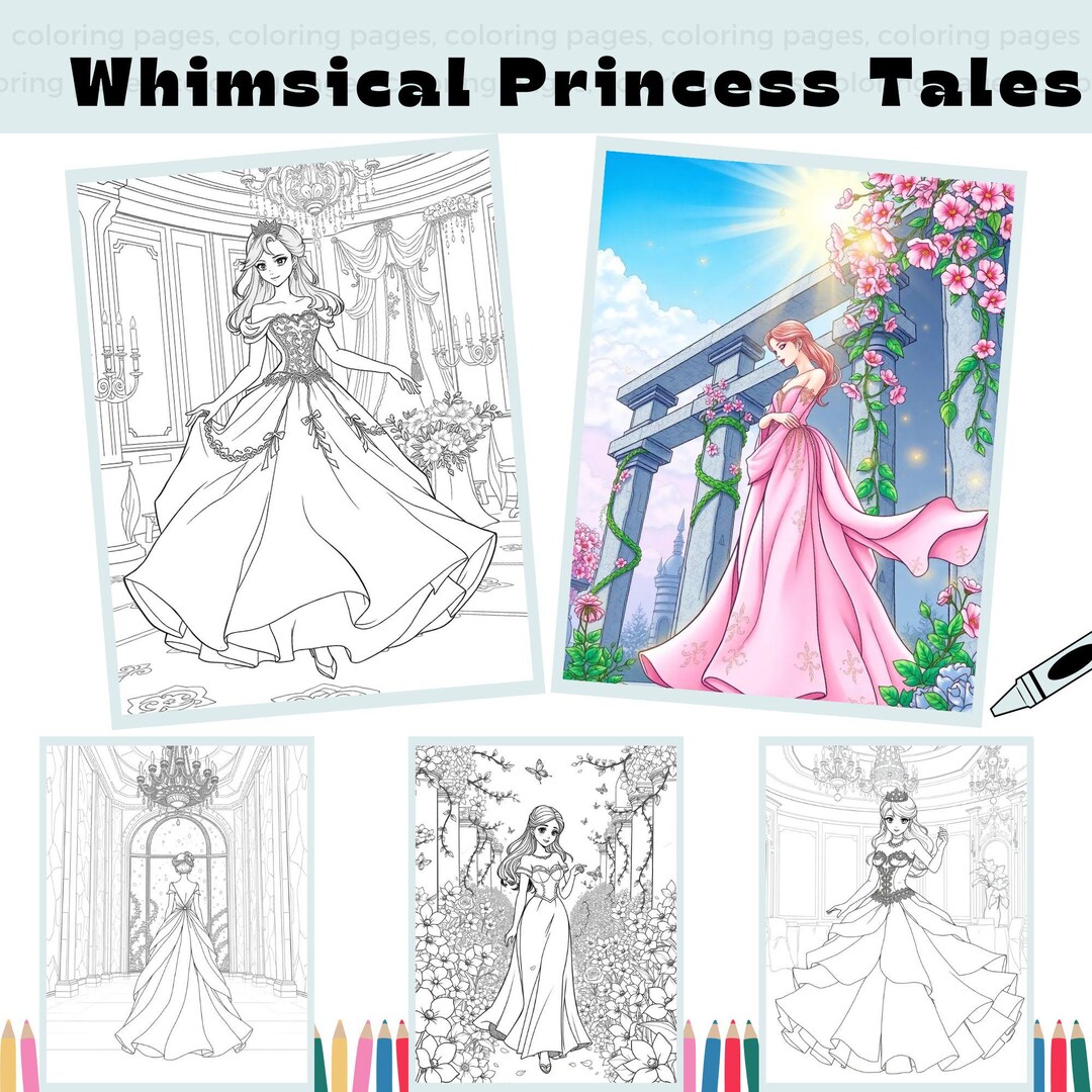 Whimsical Princess Tales Coloring Pages - Adult and Kids Coloring Book ...