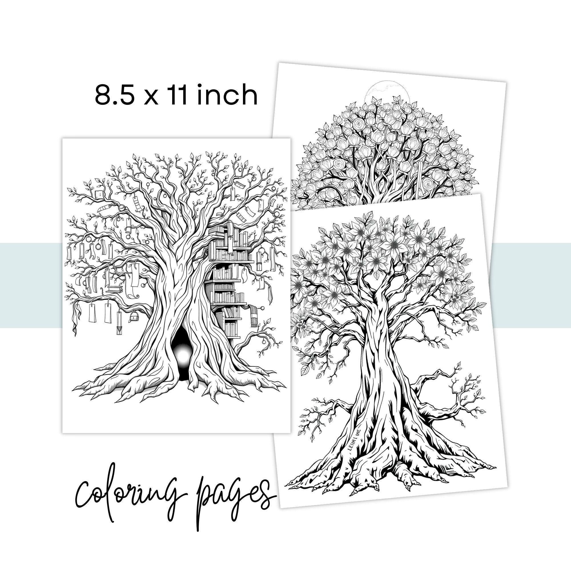 Ancient Tree Coloring Pages for Kids & Adults, Printable PDF, Fun ...