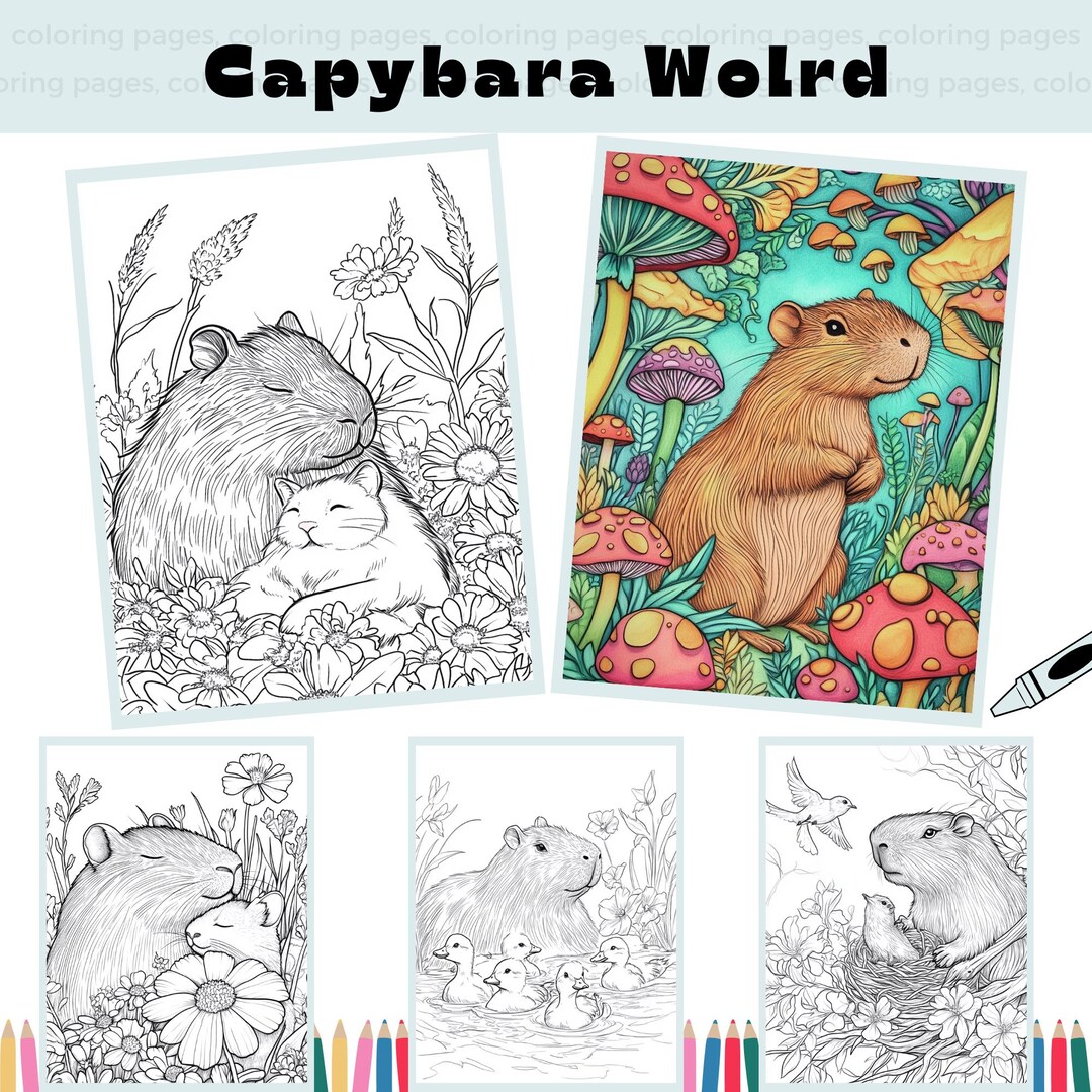 Capybara World Coloring Pages - Adult and Kids Coloring Book, Capybara ...