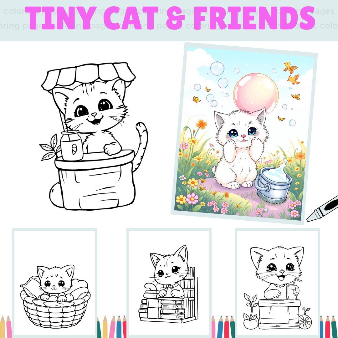 Tiny Cat & Friends Coloring Pages – Adorable Printable PDF Coloring ...
