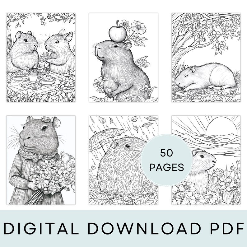 Capybara World Coloring Pages - Adult and Kids Coloring Book, Capybara ...