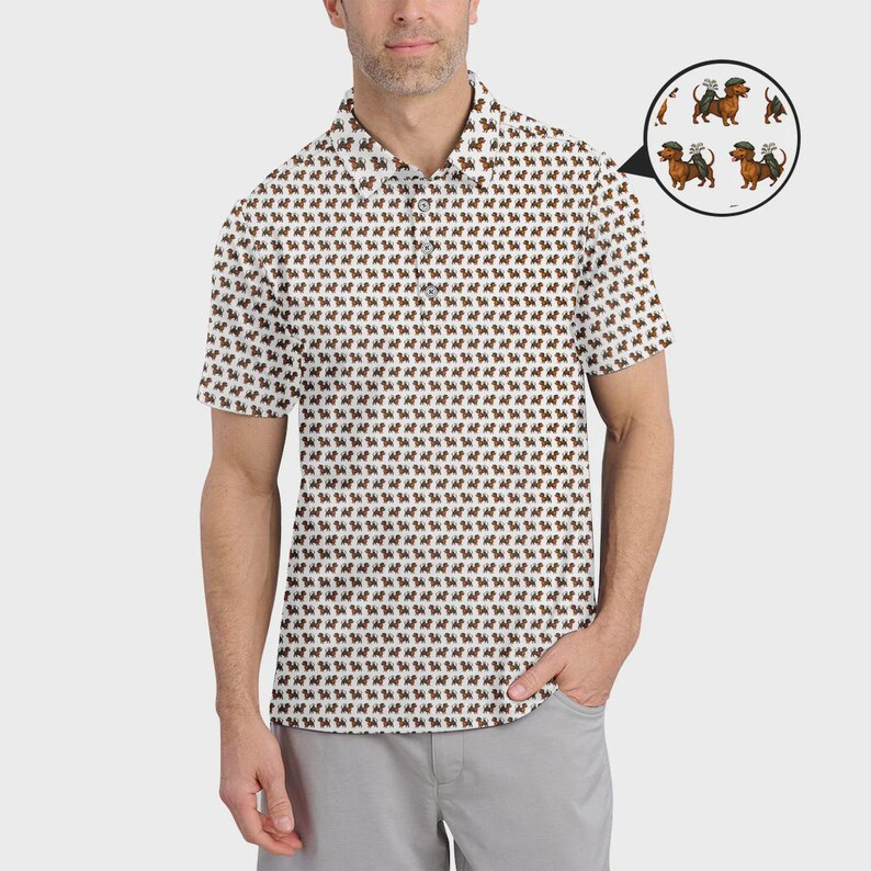 Dachshund Golf Shirt, Wiener Dog Pattern Polo, Golf Lover Shirt, Dog ...