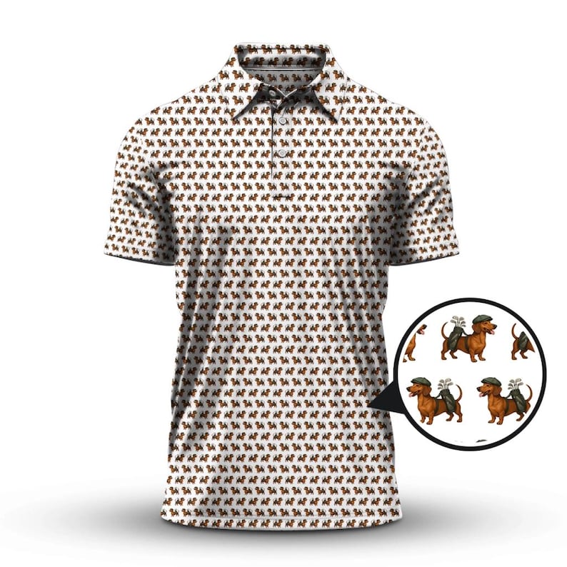 Dachshund Golf Shirt, Wiener Dog Pattern Polo, Golf Lover Shirt, Dog ...