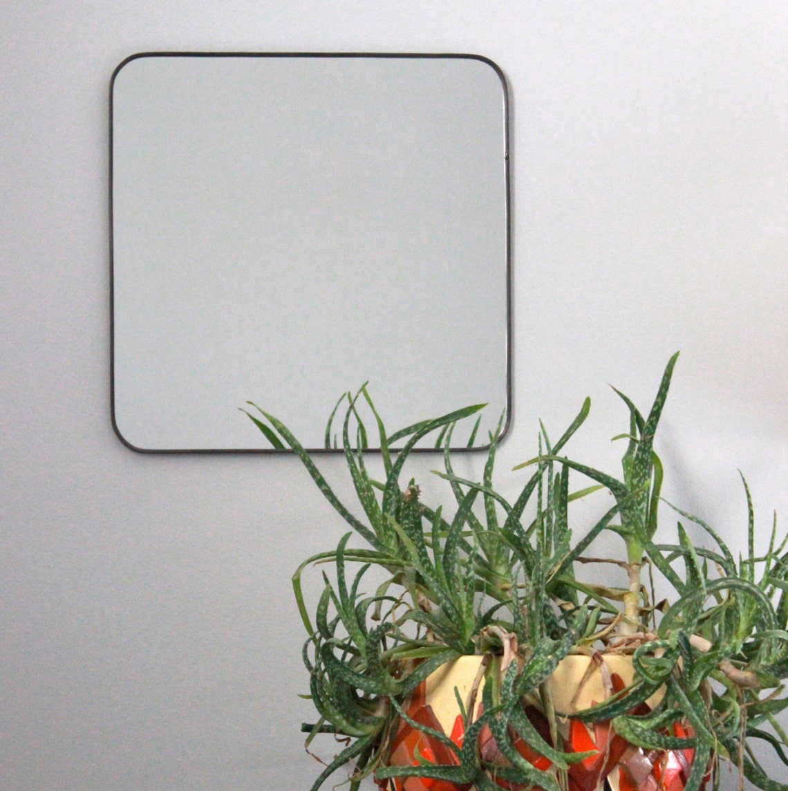 Square Wall Mirror With Rounded Corners Cube Shaped Plain Simple Accent ...