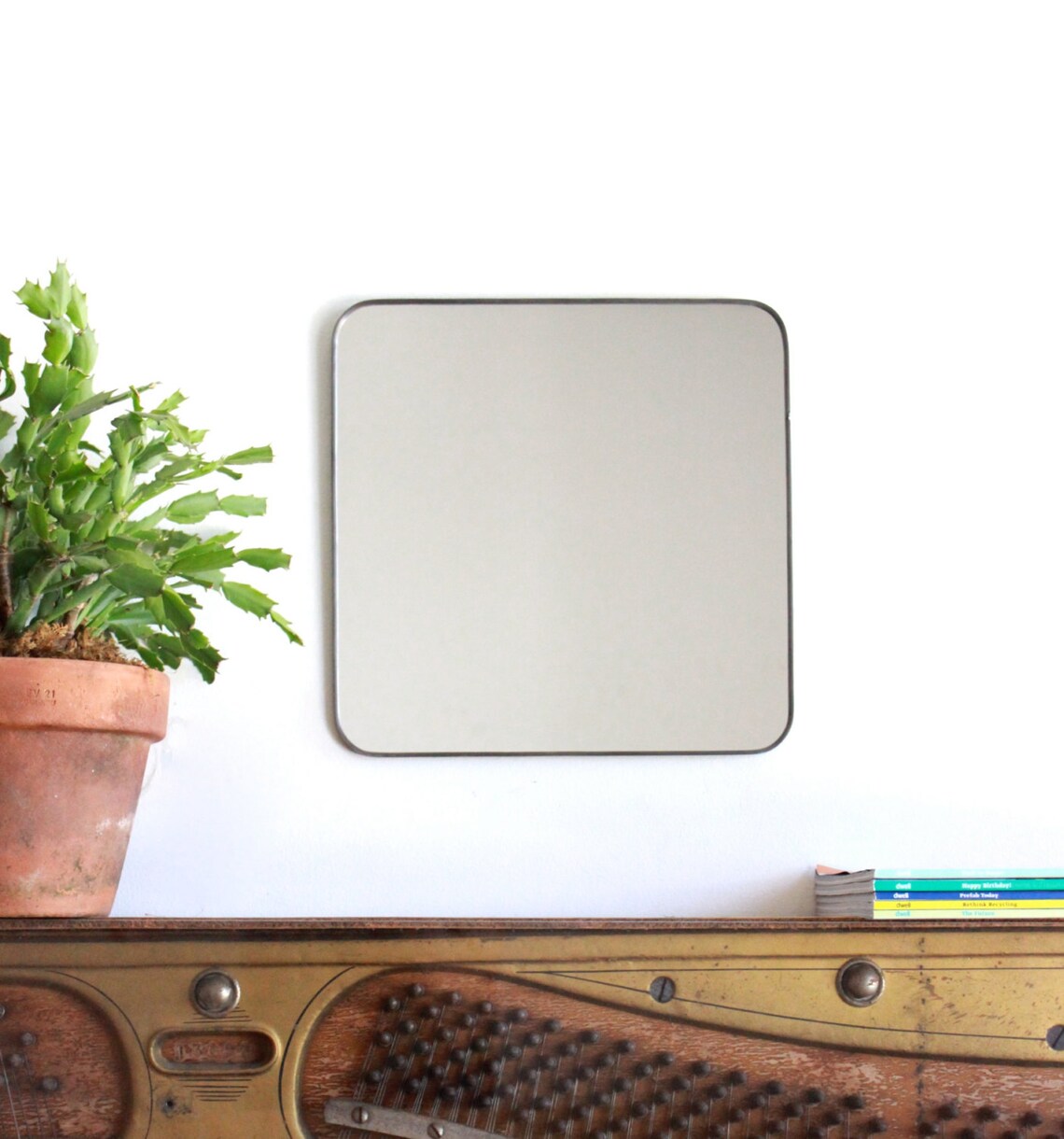 Square Wall Mirror With Rounded Corners Cube Shaped Plain Simple Accent ...