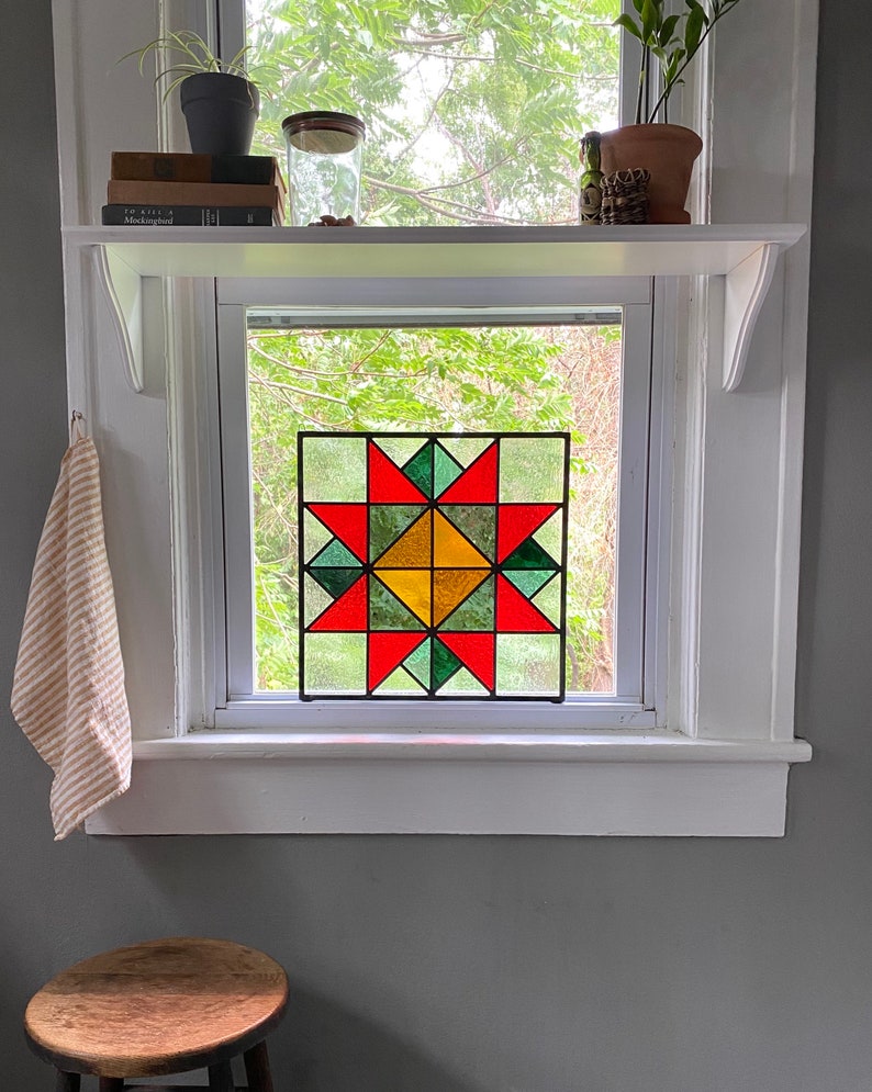 Stained Glass Barn Quilt Geometric / Handmade Multi Color Suncatcher ...