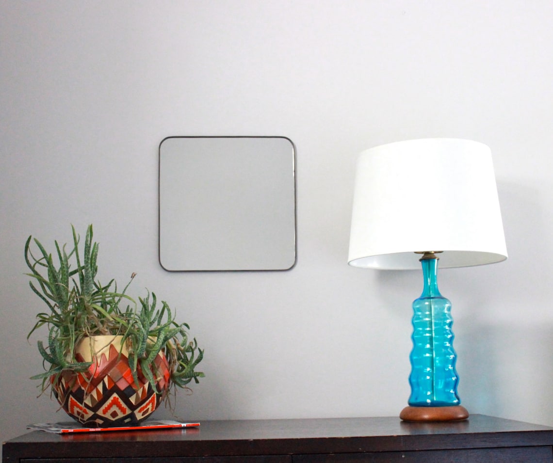 Square Wall Mirror With Rounded Corners Cube Shaped Plain Simple Accent ...