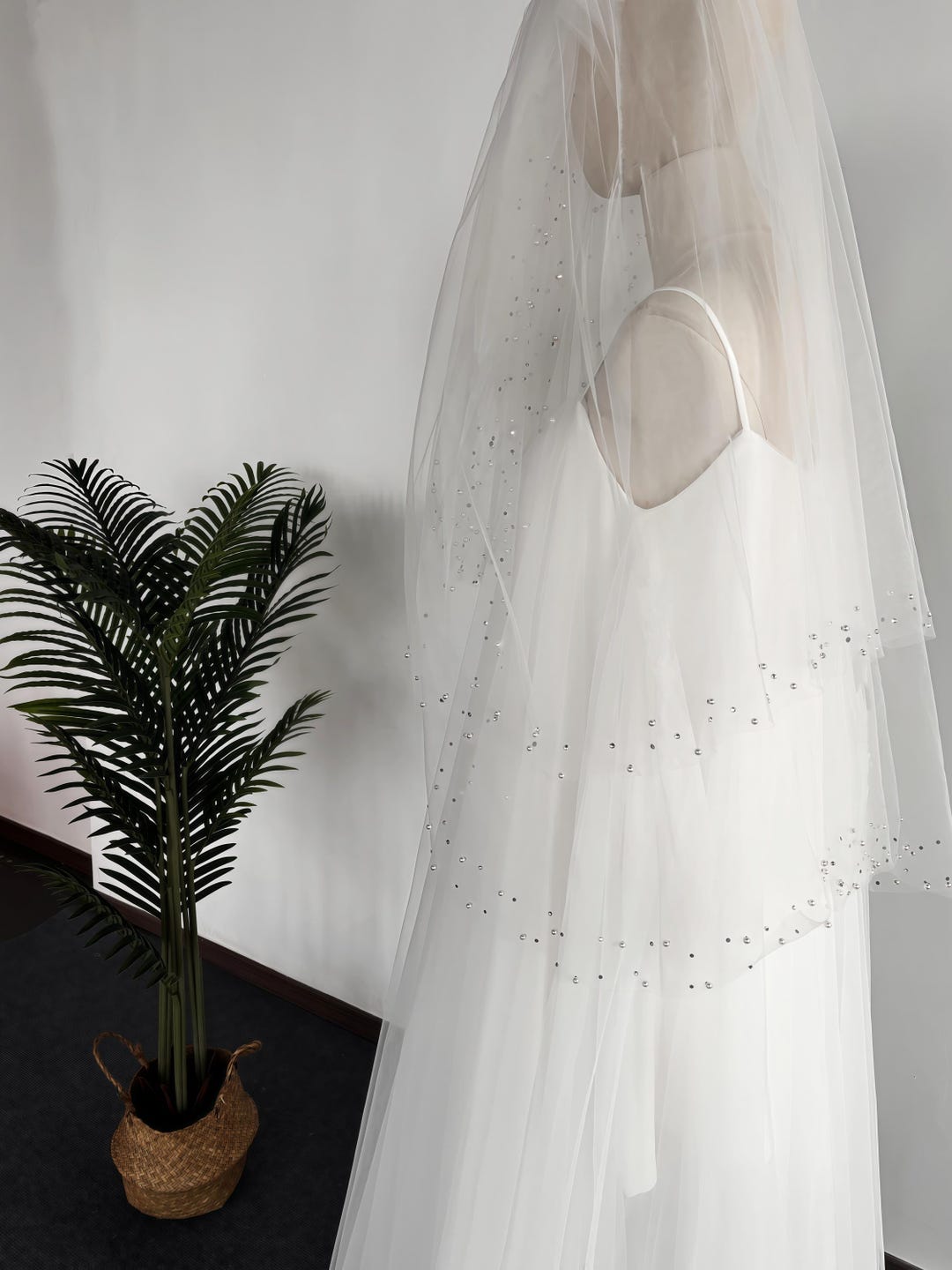 Pearl White Wedding Veil, Bridal Modern Veil, Three-part Veil, Simple ...