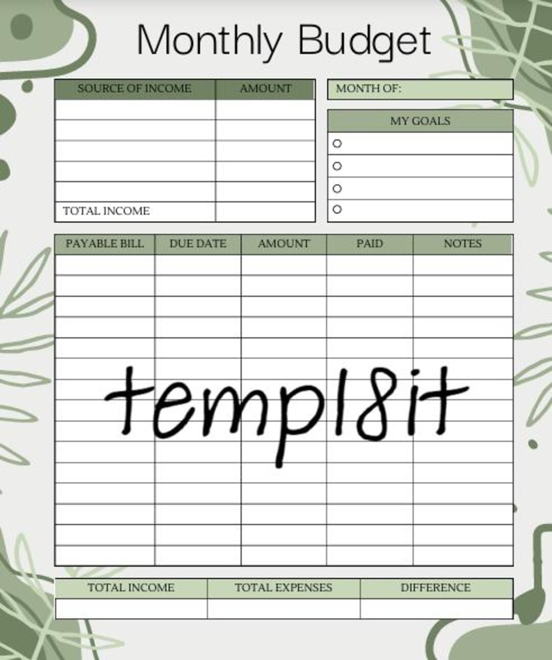 Plant Themed Budgeting Template - Etsy
