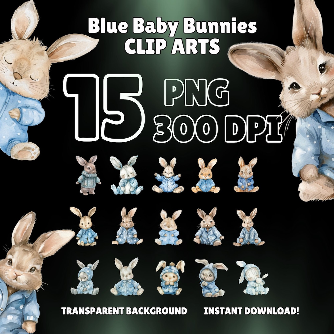 PNG Blue Baby Bunny Clip Art for Sublimation, POD, Junk Journal ...