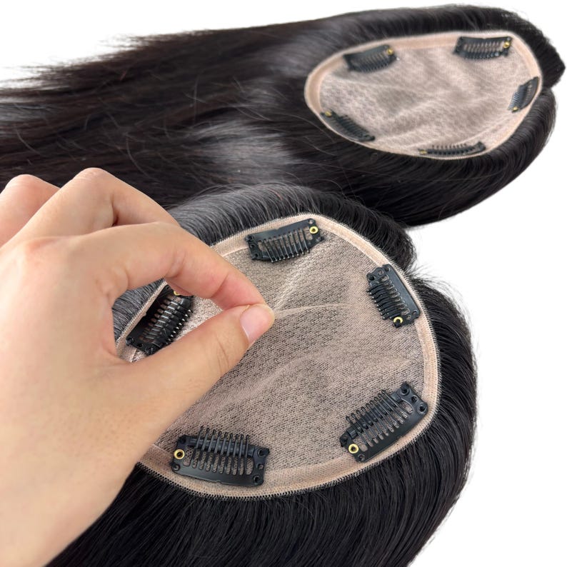 Human Hair Topper, Natural Black, Silk Base, 5-clip (4.7x5.1") - Etsy
