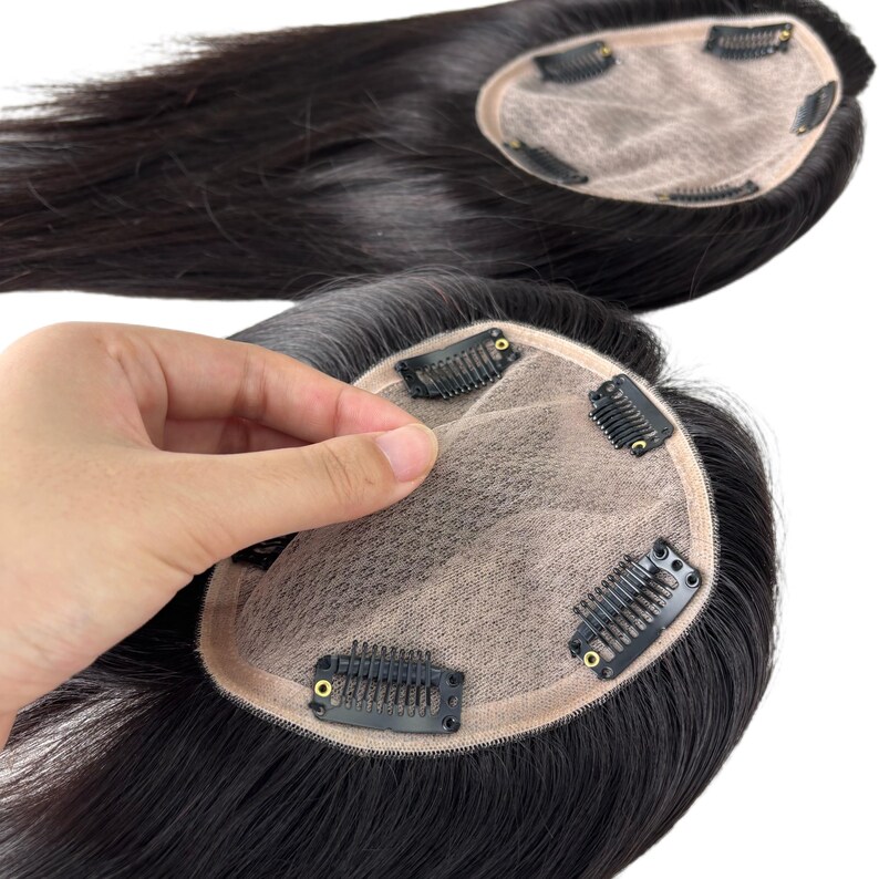 100% Human Hair Topper, Realistic Hairline, Silk Base, 5-clip (4.7x5.1 ...