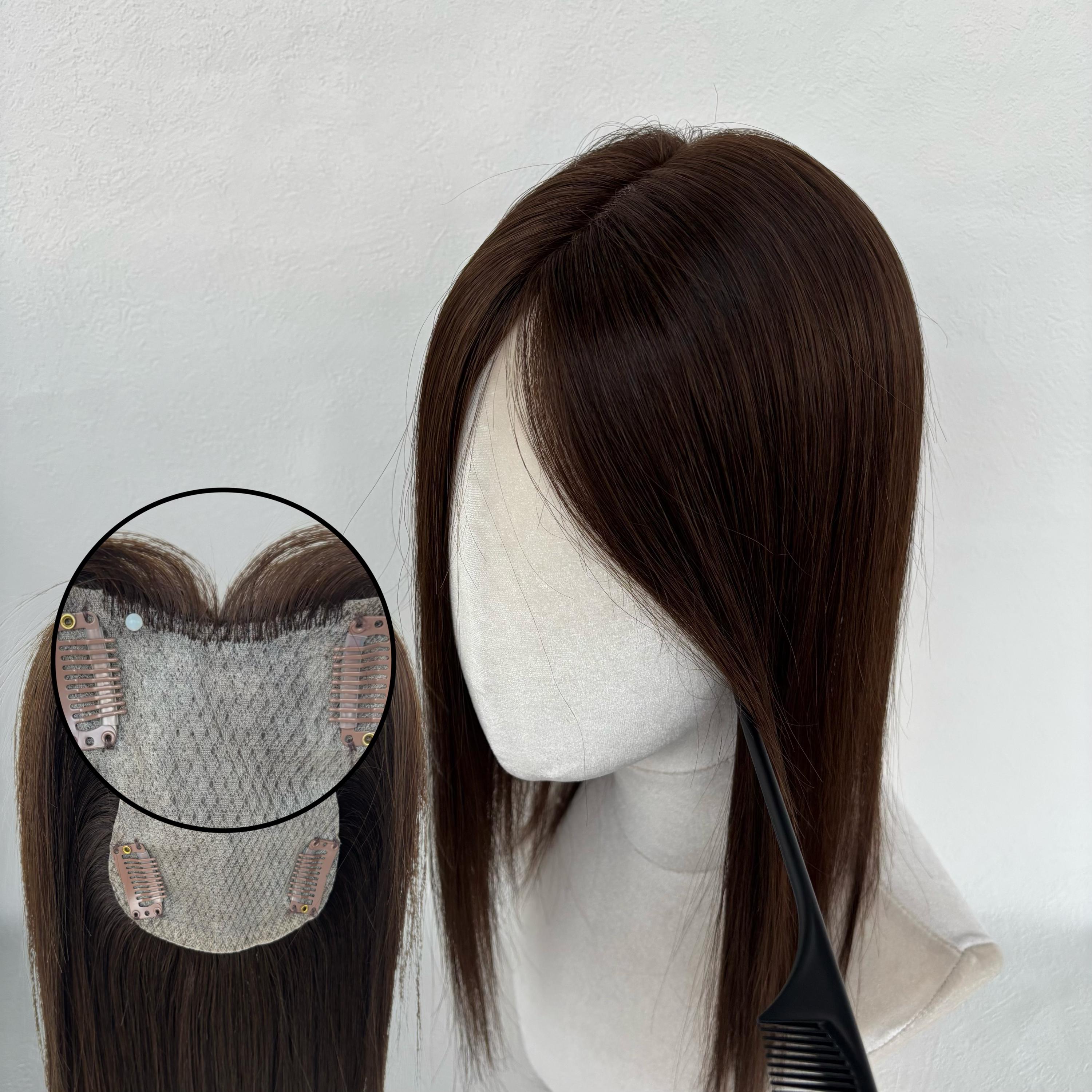 Human Hair Topper, Butterfly Hairnet With Clips, Natural Forehead ...