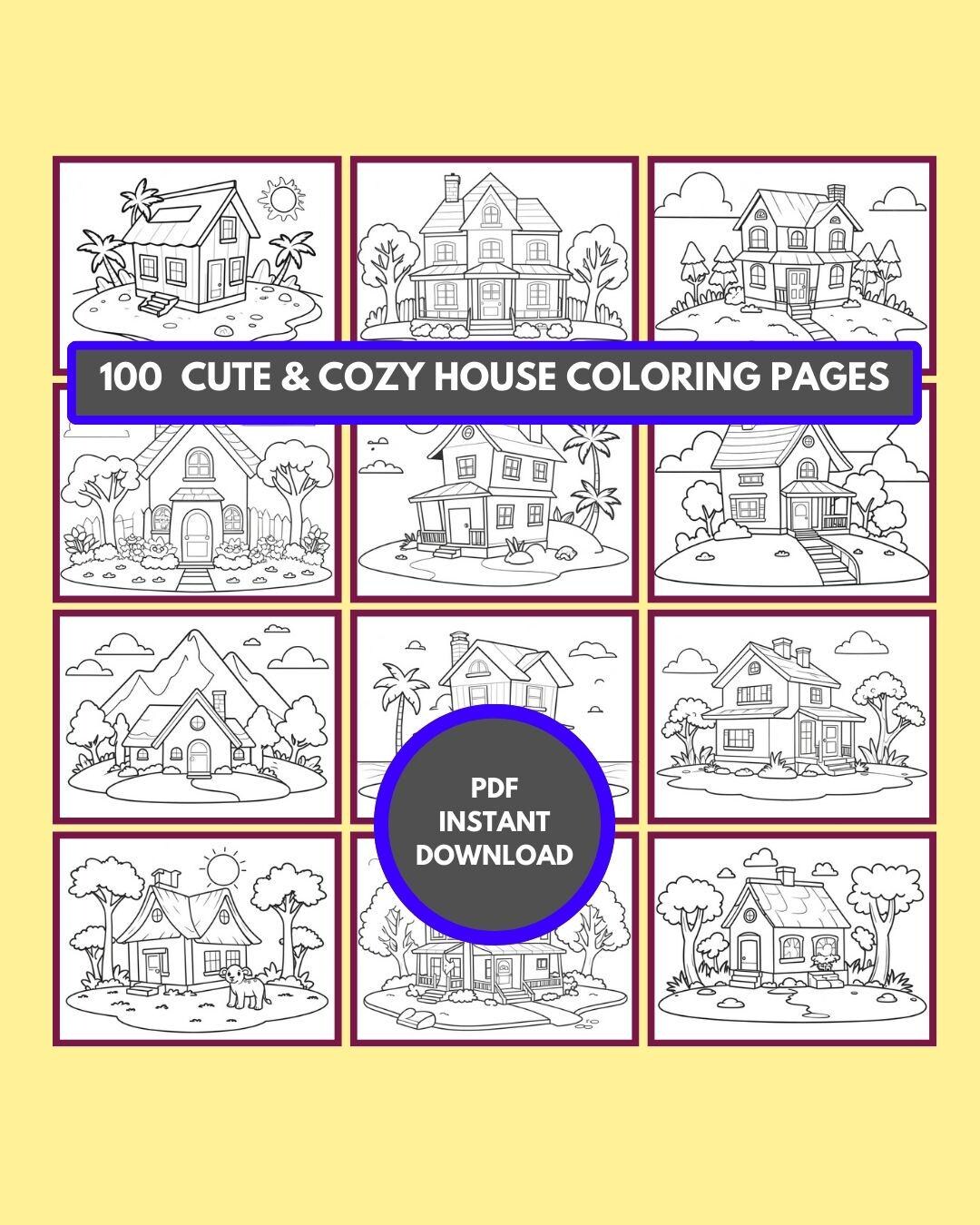 100 Cute & Cozy Houses Coloring Pages | House Front Side, House ...