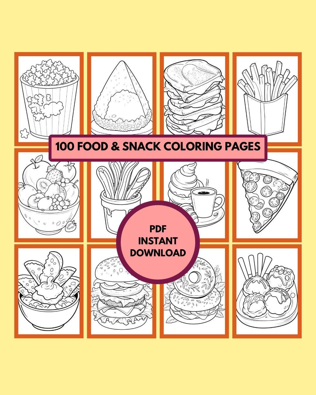 100 Food and Snack Coloring Pages: Simple and Fun Coloring Book for ...