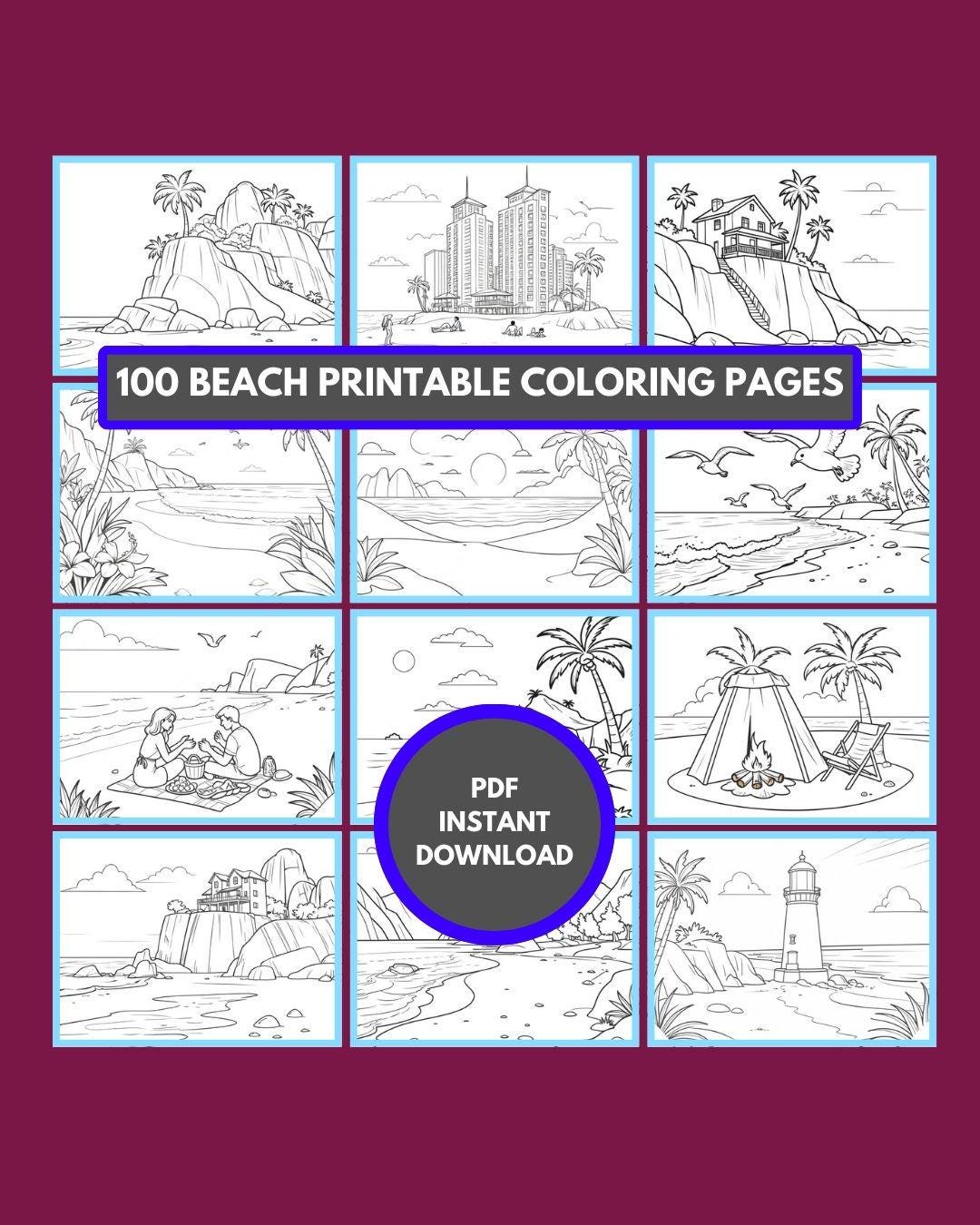 At the Beach - Bold and Easy Coloring Book: 100 Coloring Pages - Simple ...
