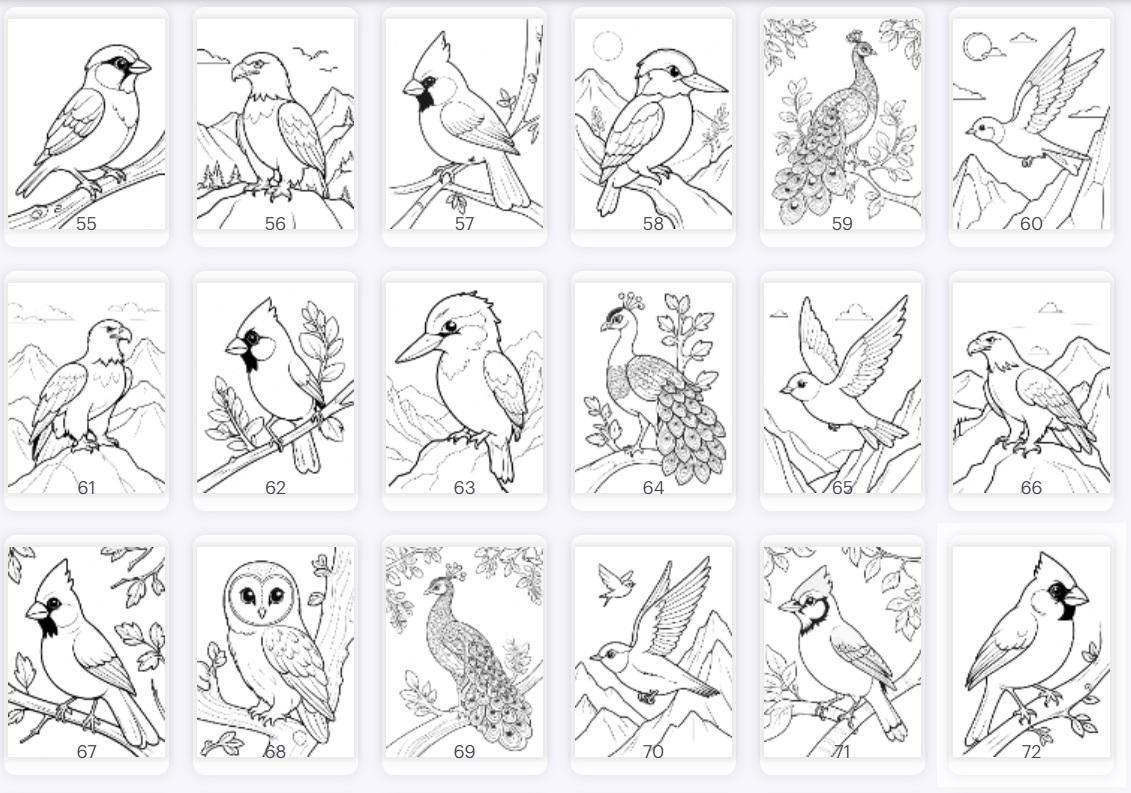 100 Bird Coloring Pages | Kids & Teens Activity (digital Download PDF ...