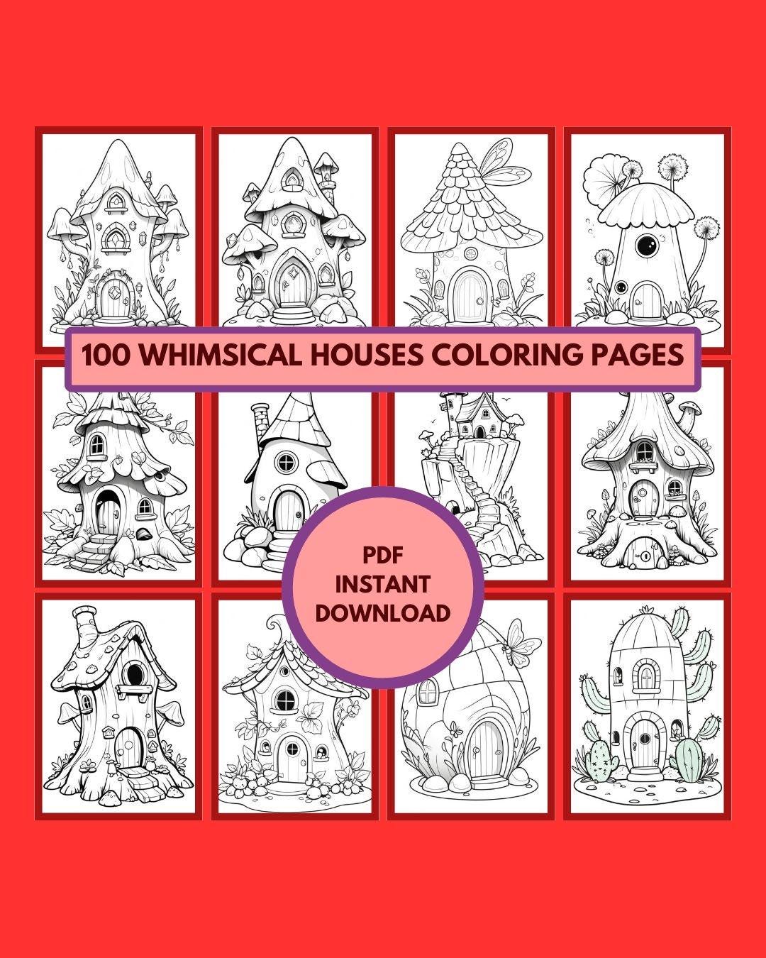 100 Whimsical Houses Coloring Pages | Fairy & Mushroom Houses (PDF ...