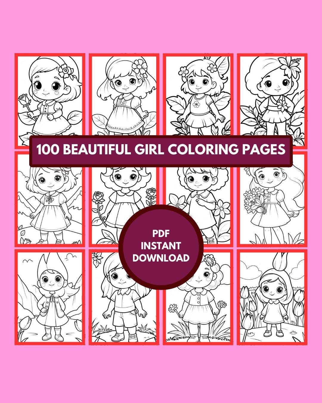 Beautiful Girls Collection Coloring Book – 100 Girl Coloring Pages for ...