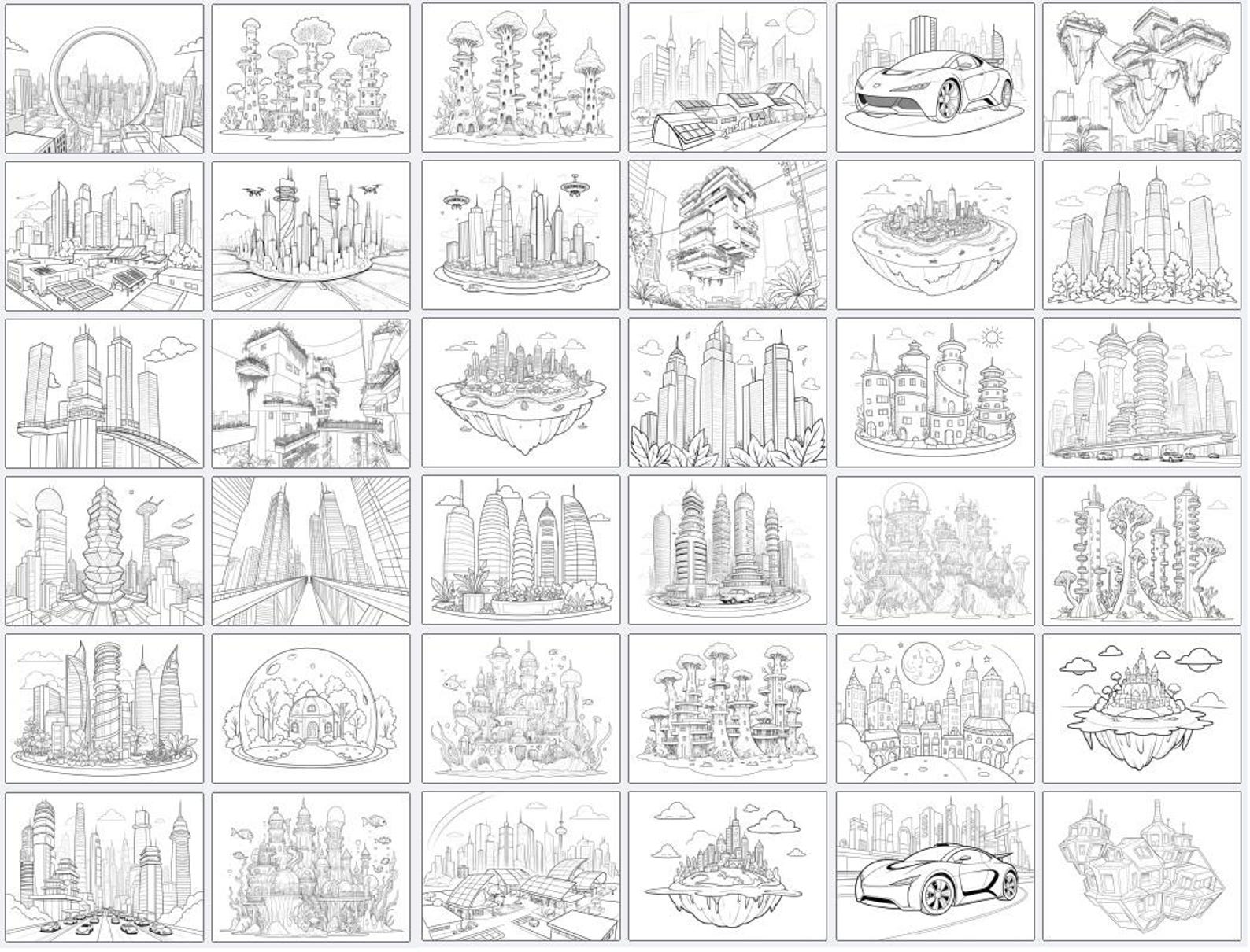 Future City Coloring Book: 100 Sci-fi Architecture Pages (PDF) - Etsy