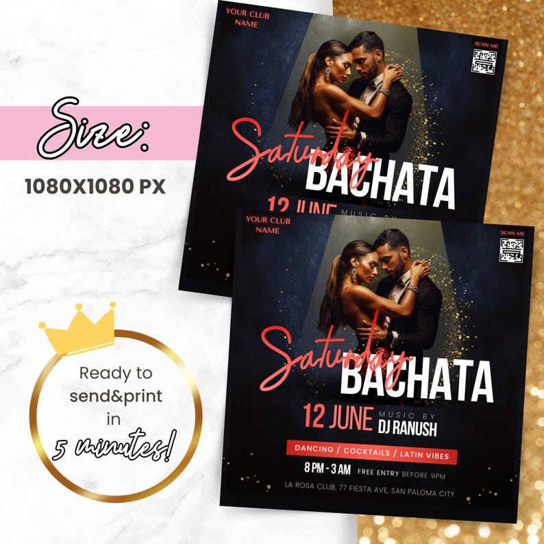 Bachata Party Flyer Template, Latin Dance Event Invitation, Editable ...
