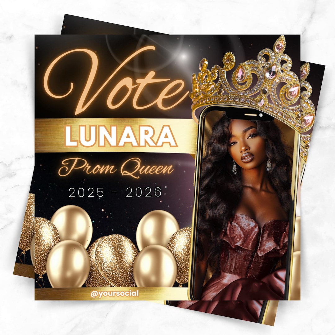 Prom Vote Flyer Template, Black Gold Crown Design, Editable Canva ...