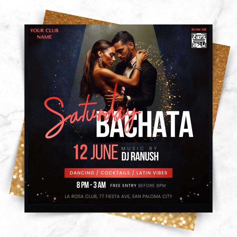 Bachata Party Flyer Template, Latin Dance Event Invitation, Editable ...