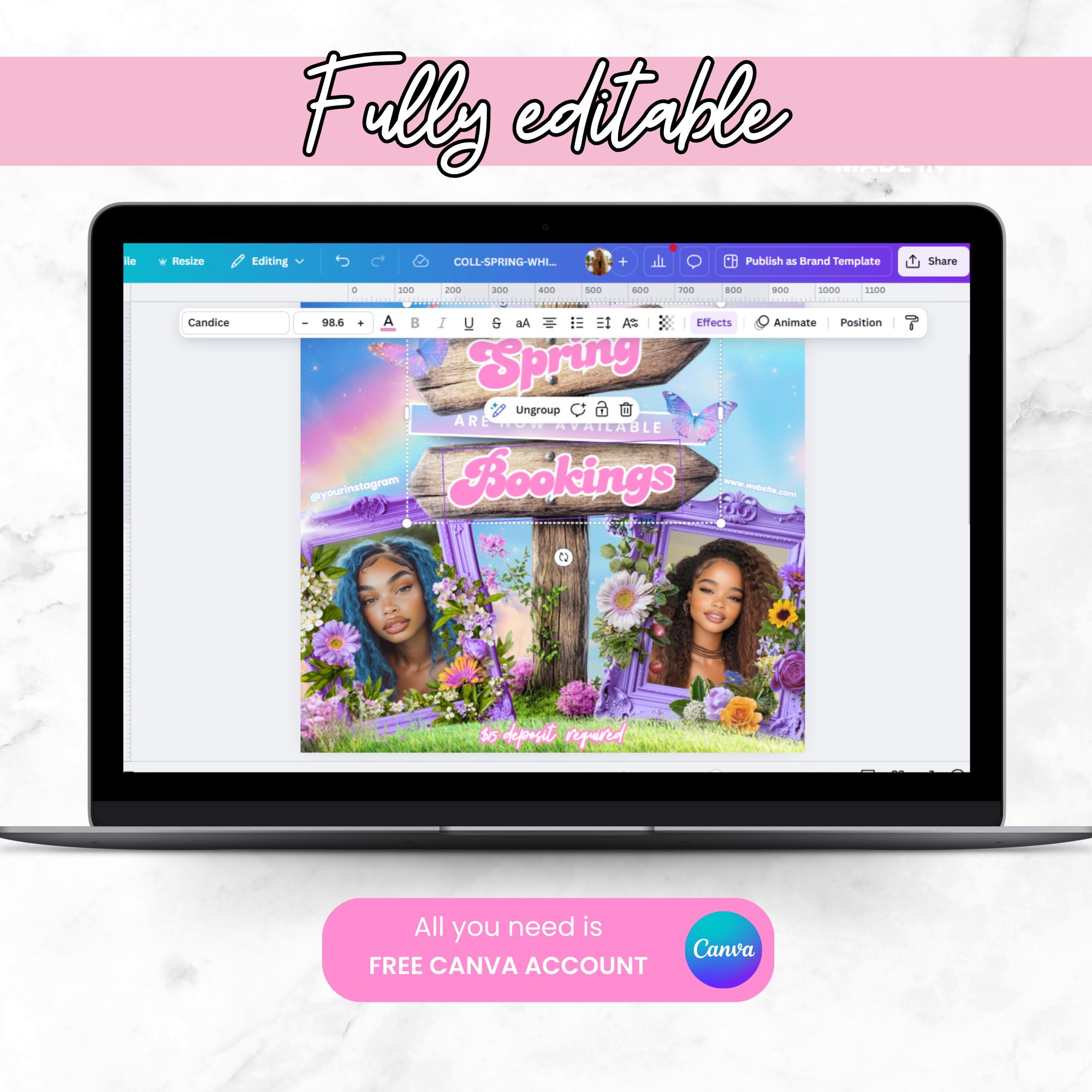 Spring Booking Flyer Template, Editable Canva Photography Flyer, Pastel ...
