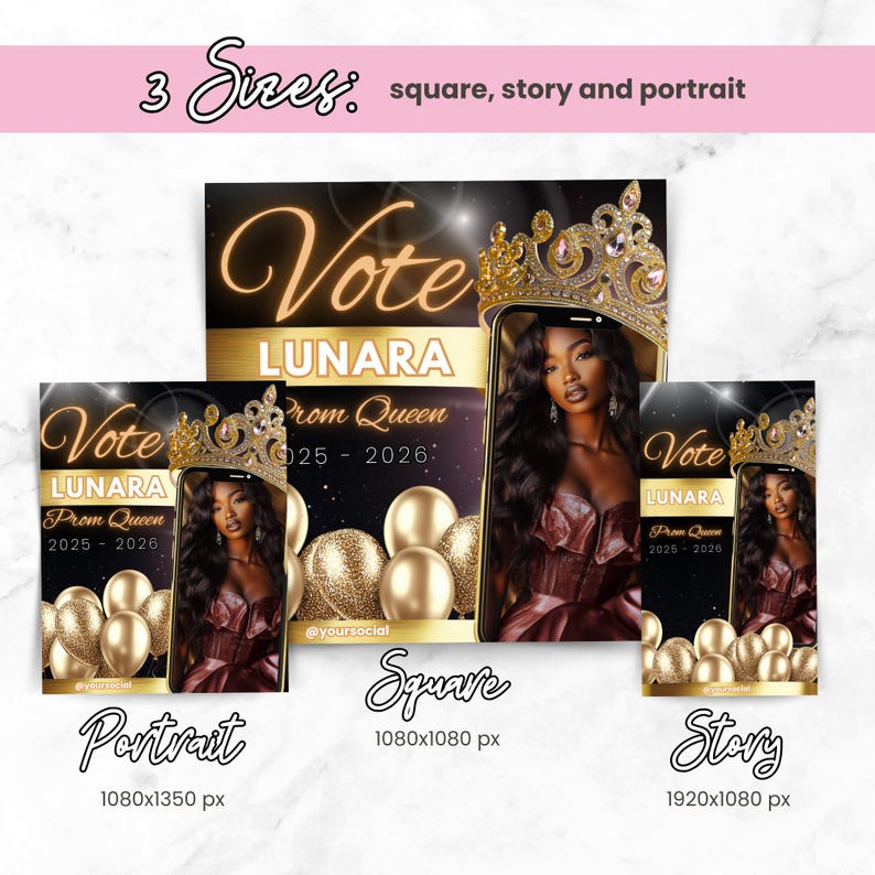 Prom Vote Flyer Template, Black Gold Crown Design, Editable Canva ...