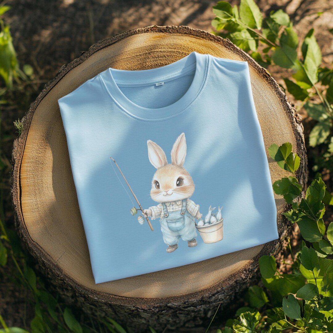 Watercolor Easter Bunny Fishing PNG, Cute Rabbit Clipart With Fishing ...