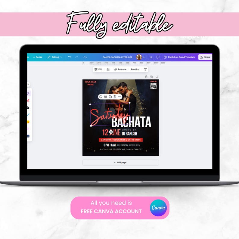 Bachata Party Flyer Template, Latin Dance Event Invitation, Editable ...