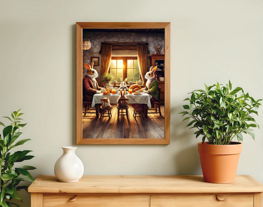 Rabbits Family Eating Breakfast Wall Art Prints | Animal Life | Poster ...