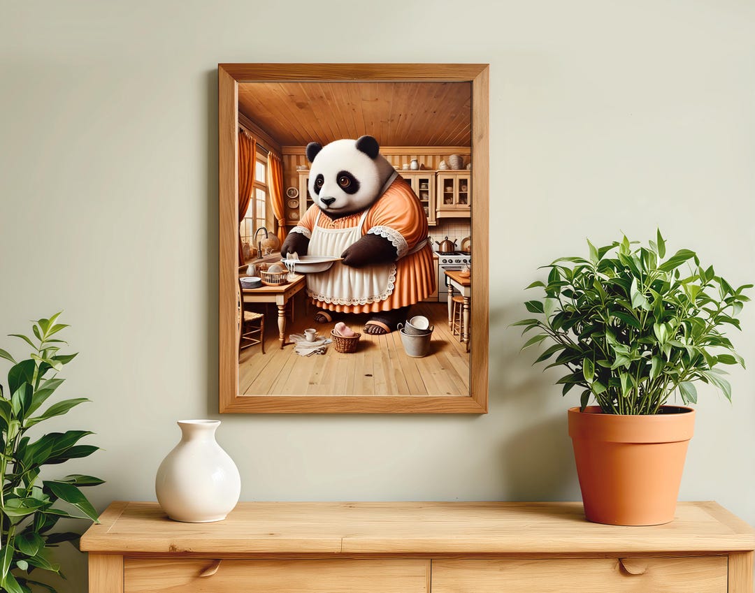 Panda Washing Dishes Wall Art Prints | Animal Life | Poster Digital ...