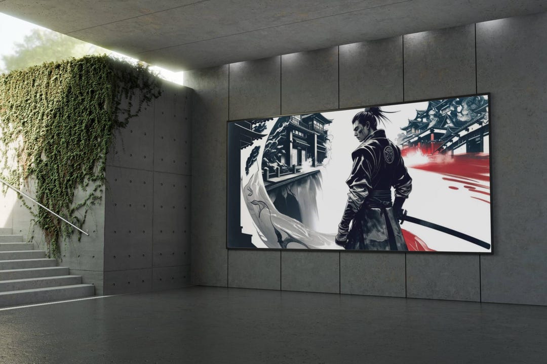 Samurai Standing in the Buke Yashiki Street (5) / Black and White ...
